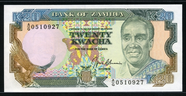잠비아 Zambia 1989-1991 20 Kwacha, P32a,Sign 9 미사용