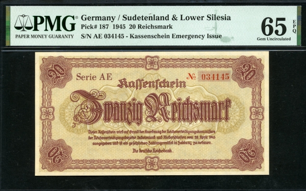 독일 Germany 1945 20 Reichsmark P187 PMG 65 EPQ 완전미사용