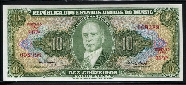 브라질 Brazil 1962 10 Cruzeiros,P177a, 미사용